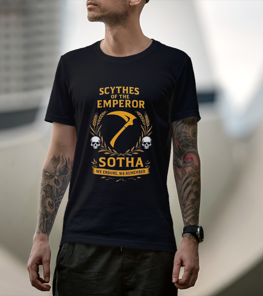 Scythes Of The Emperor Sotha We Endure We Remember Skulls And Laurel Wreath T-Shirt