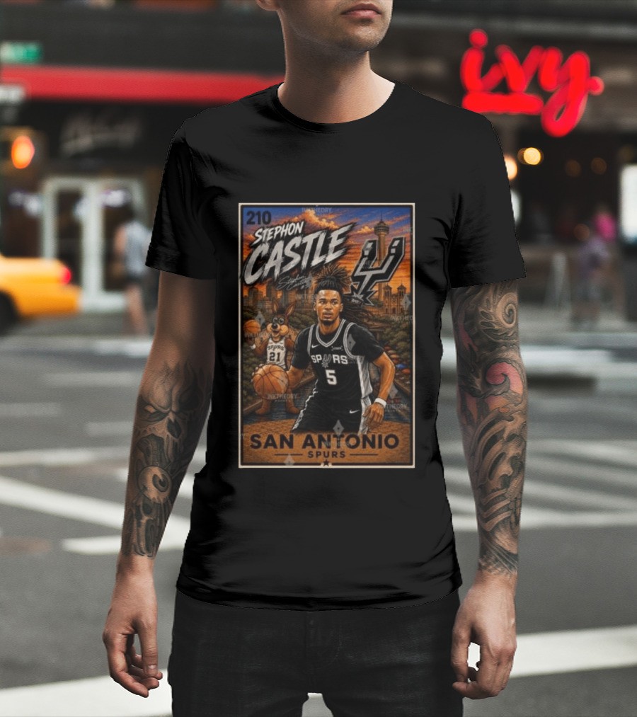 Stephon Castle San Antonio Spurs Player 2026 Card Number 210 Skyline Basketball T-Shirt