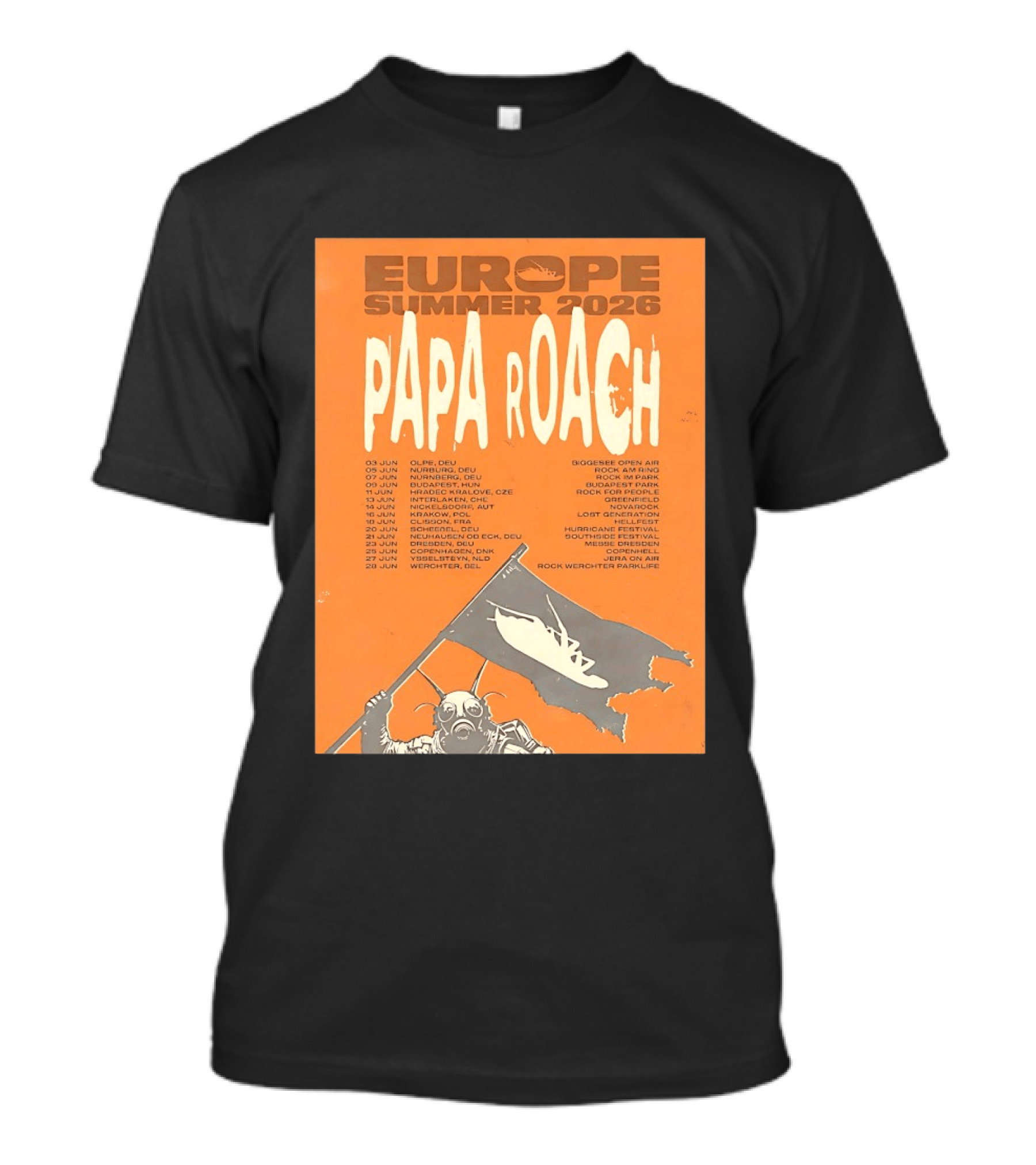 Papa Roach Europe Summer 2026 Tour Olpe Nuremberg Budapest Amsterdam Werchter Dates T-Shirt