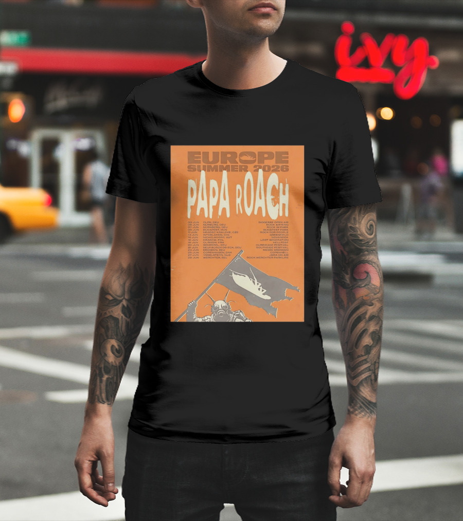 Papa Roach Europe Summer 2026 Tour Olpe Nuremberg Budapest Amsterdam Werchter Dates T-Shirt