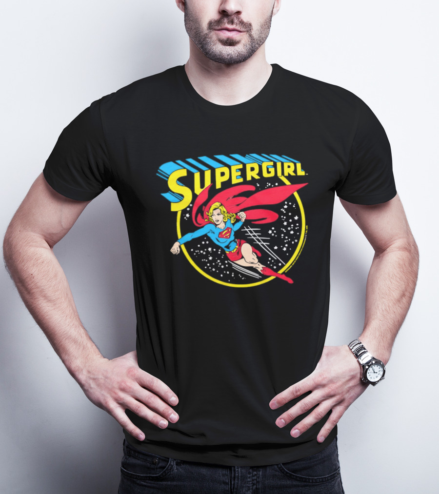 Supergirl DC Comics Flying Hero Iconic Red Cape Blue Suit Yellow T-Shirt