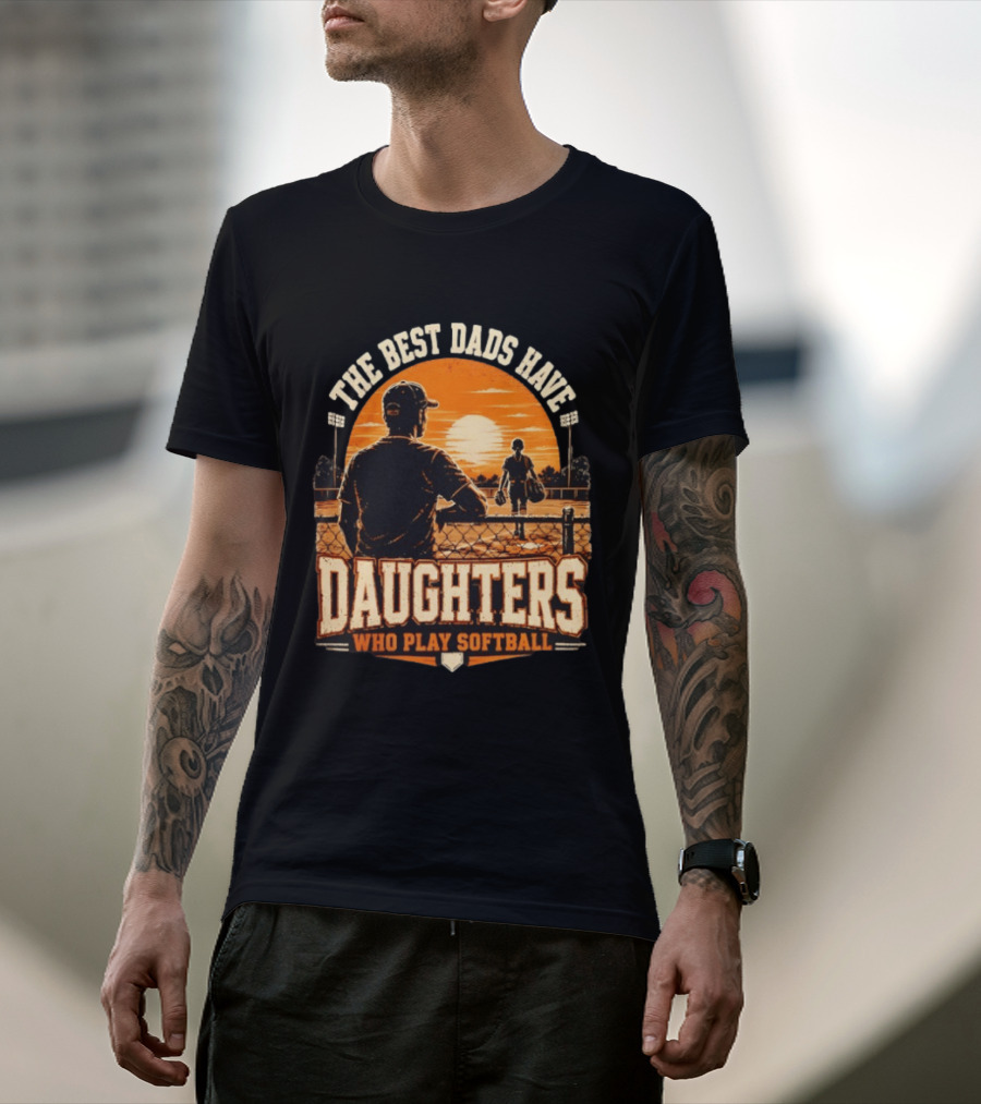 The Best Dads Have Daughters Who Play Softball Vintage Sunset Scene T-Shirt