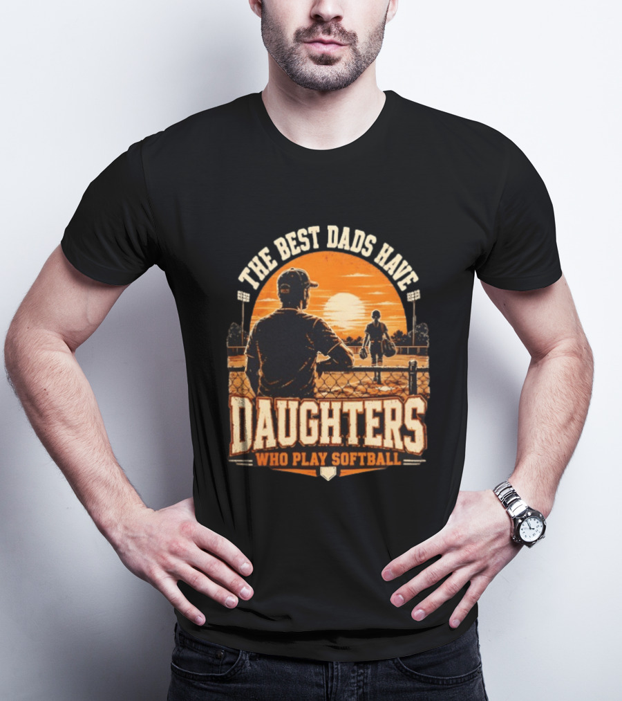 The Best Dads Have Daughters Who Play Softball Vintage Sunset Scene T-Shirt