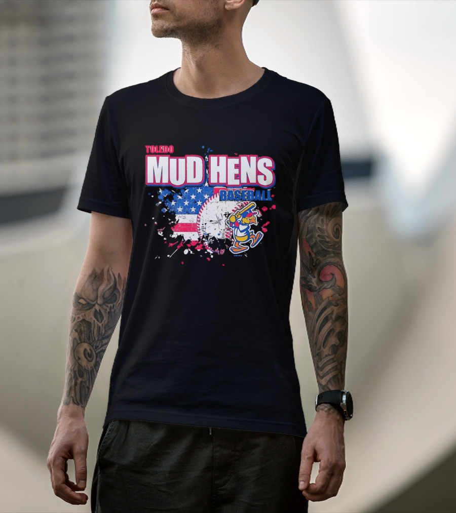 Toledo Mud Hens American Flag Splatter Baseball T-Shirt