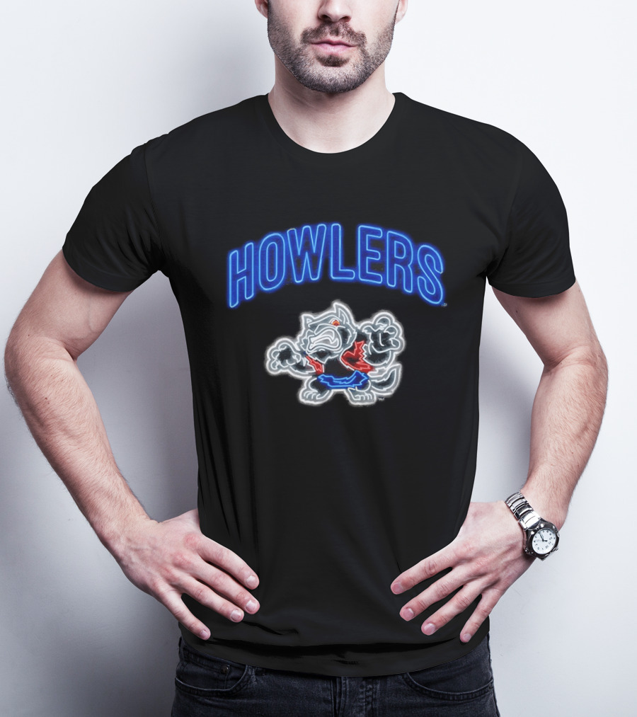 Howlers Neon Wolf Men's Animated Cartoon T-Shirt