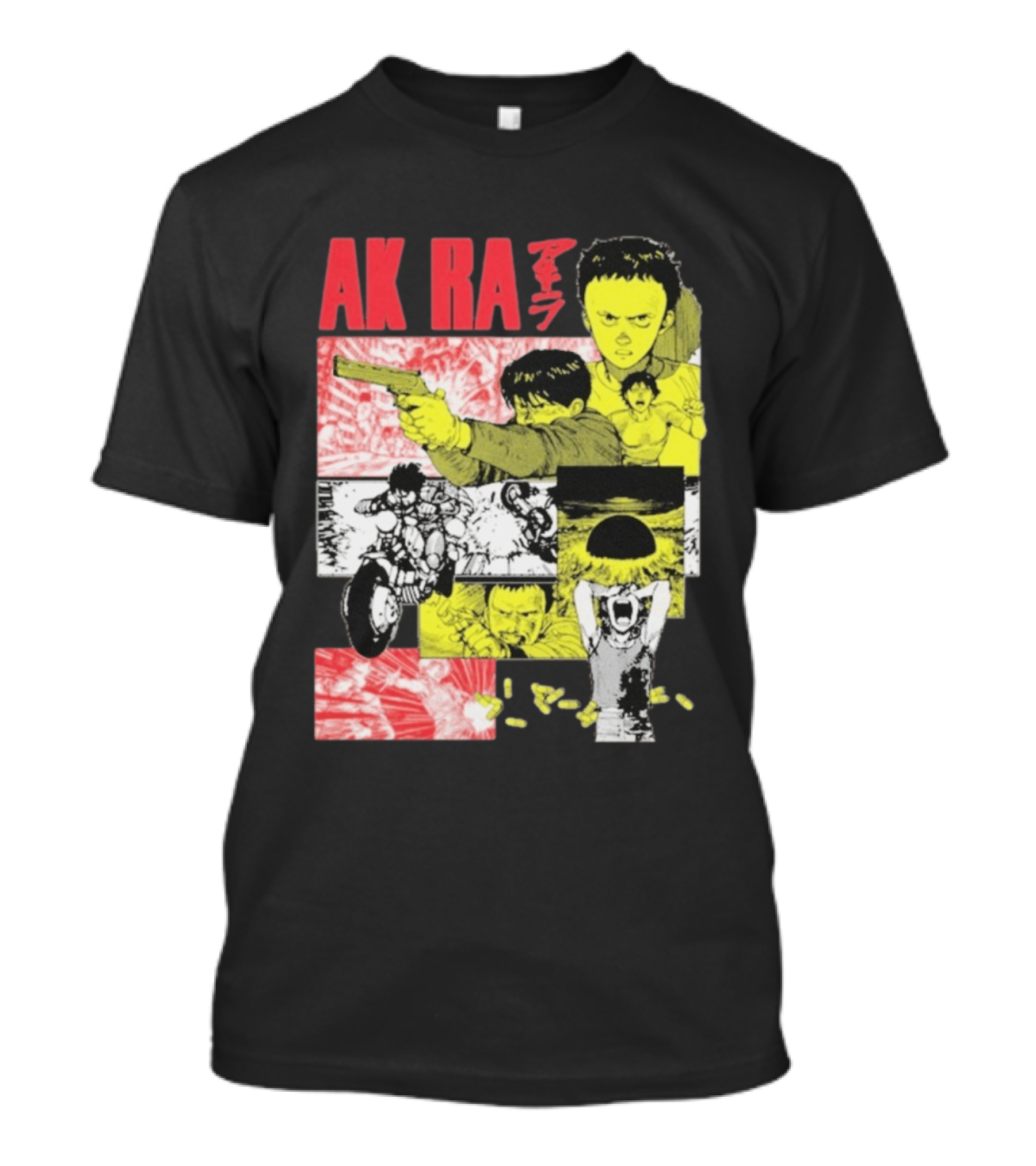 Akira Manga Panels Gun Motorcycle Explosion Red Yellow T-Shirt