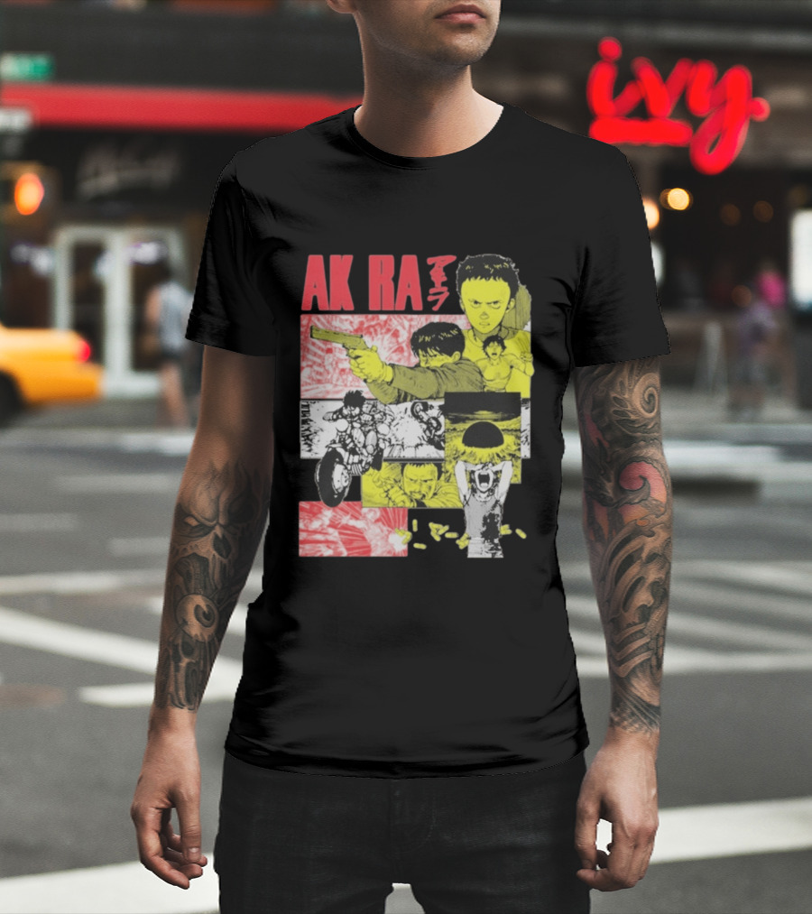 Akira Manga Panels Gun Motorcycle Explosion Red Yellow T-Shirt