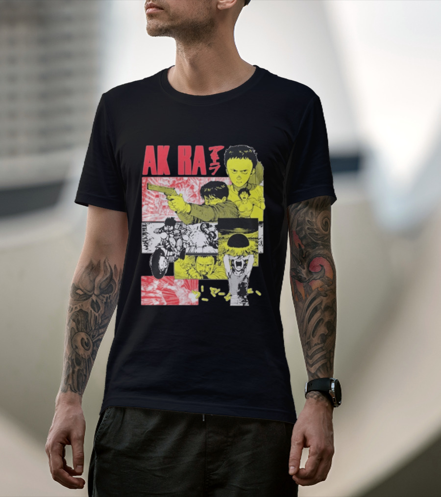 Akira Manga Panels Gun Motorcycle Explosion Red Yellow T-Shirt