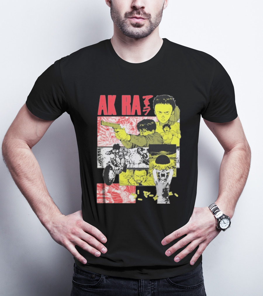Akira Manga Panels Gun Motorcycle Explosion Red Yellow T-Shirt