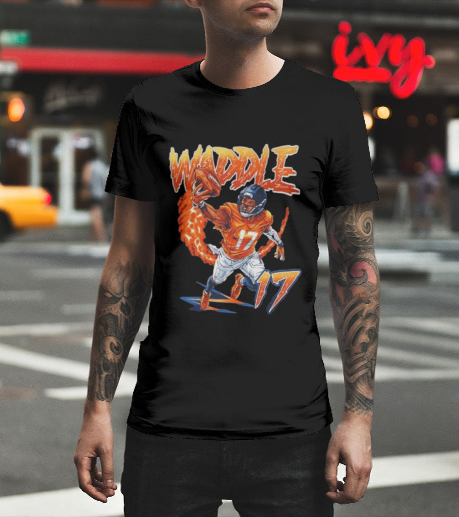 Waddle 17 Football Catch Orange And Blue Player T-Shirt