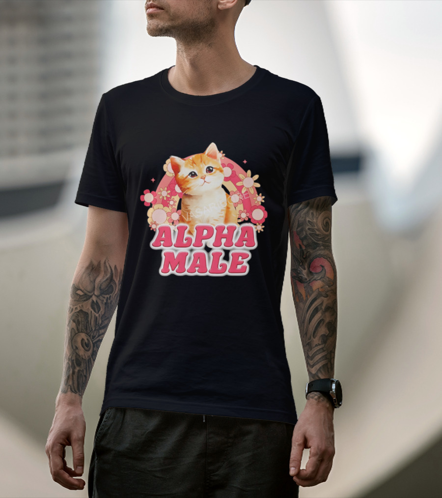 Alpha Male Kitten With Rainbow And Floral T-Shirt