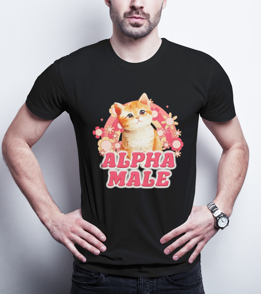 Alpha Male Kitten With Rainbow And Floral T-Shirt