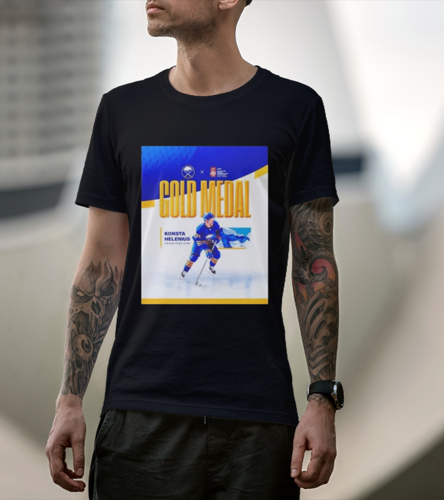 Konsta Helenius Team Finland 2023 Gold Medal Hockey T-Shirt