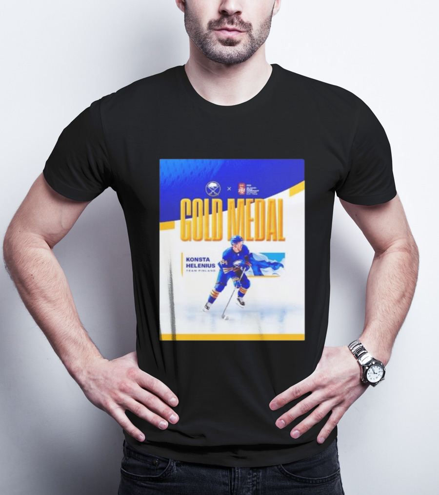 Konsta Helenius Team Finland 2023 Gold Medal Hockey T-Shirt