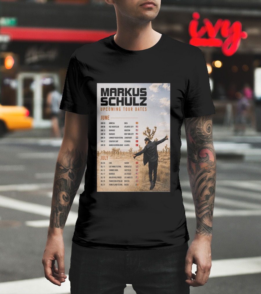 Markus Schulz Upcoming Tour Dates June July 2026 Ibiza Atlantic City Houston Las Vegas T-Shirt