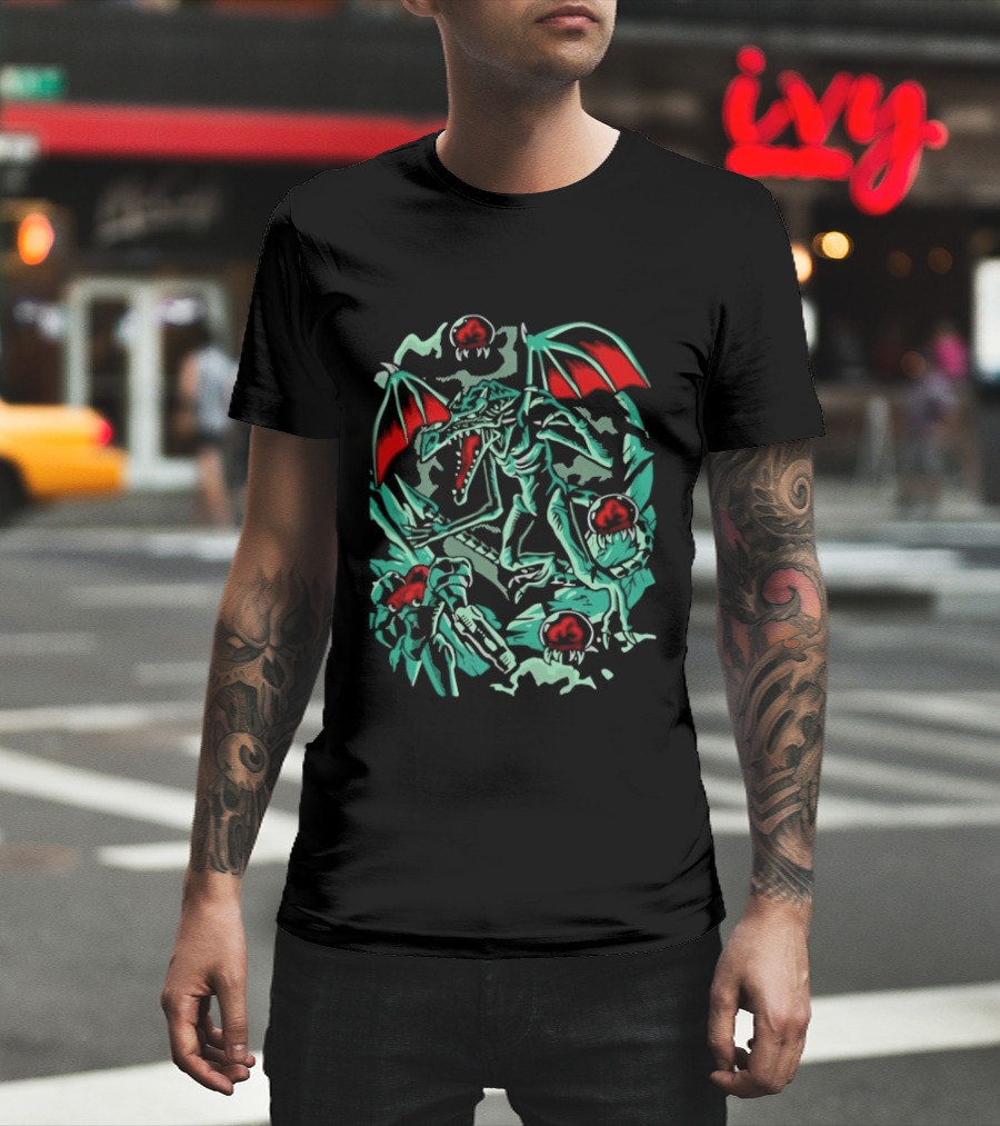 Metroid Ridley Battle With Metroids And Samus Aran T-Shirt
