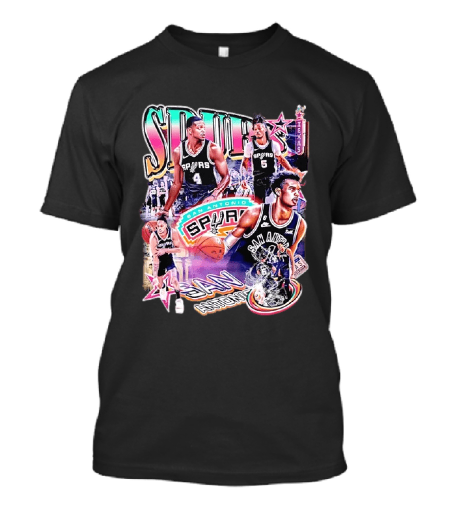 Spurs San Antonio Texas Basketball Players Collage T-Shirt
