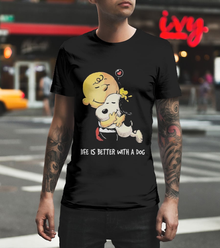 Snoopy Charlie Brown Life Is Better With A Dog Hugging Heart T-Shirt