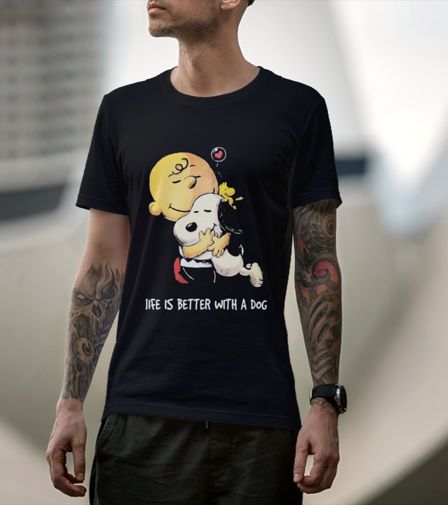 Snoopy Charlie Brown Life Is Better With A Dog Hugging Heart T-Shirt