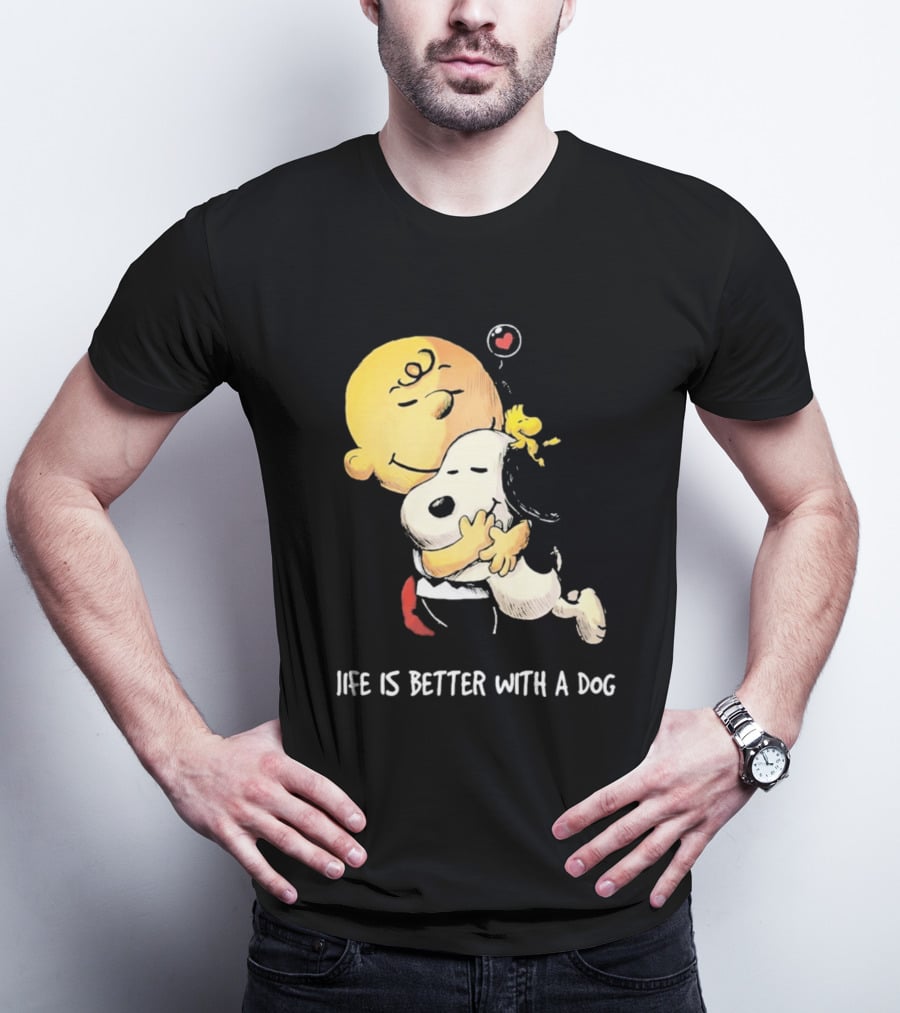 Snoopy Charlie Brown Life Is Better With A Dog Hugging Heart T-Shirt