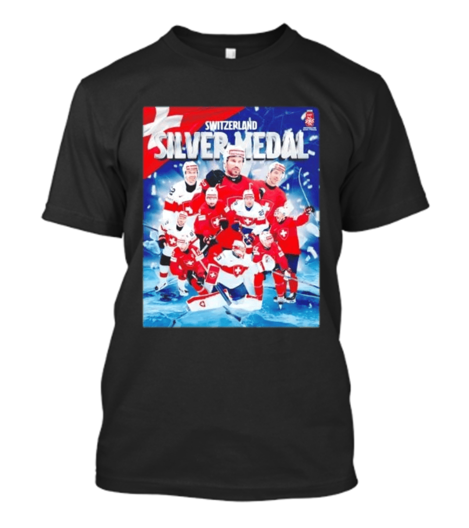 Switzerland Silver Medal 2026 IIHF Men's Ice Hockey Team Victory Celebration T-Shirt