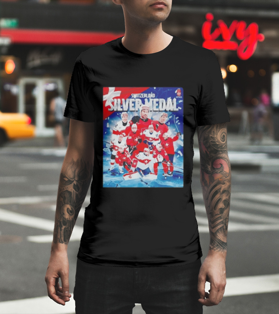 Switzerland Silver Medal 2026 IIHF Men's Ice Hockey Team Victory Celebration T-Shirt