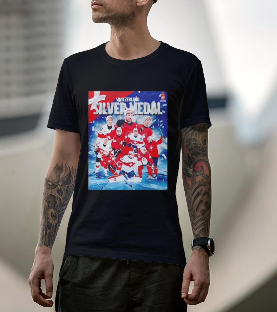 Switzerland Silver Medal 2026 IIHF Men's Ice Hockey Team Victory Celebration T-Shirt