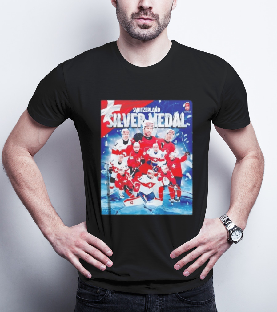 Switzerland Silver Medal 2026 IIHF Men's Ice Hockey Team Victory Celebration T-Shirt