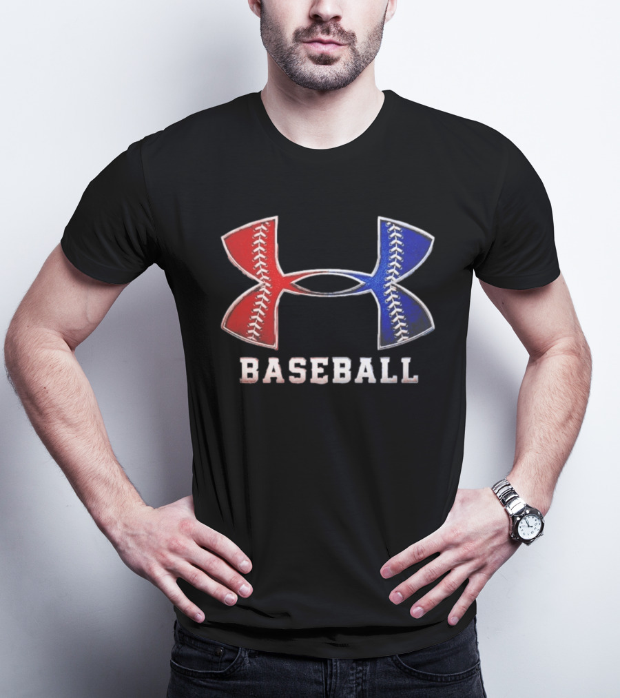 Under Armour Baseball Red Blue Stitch Performance Men T-Shirt