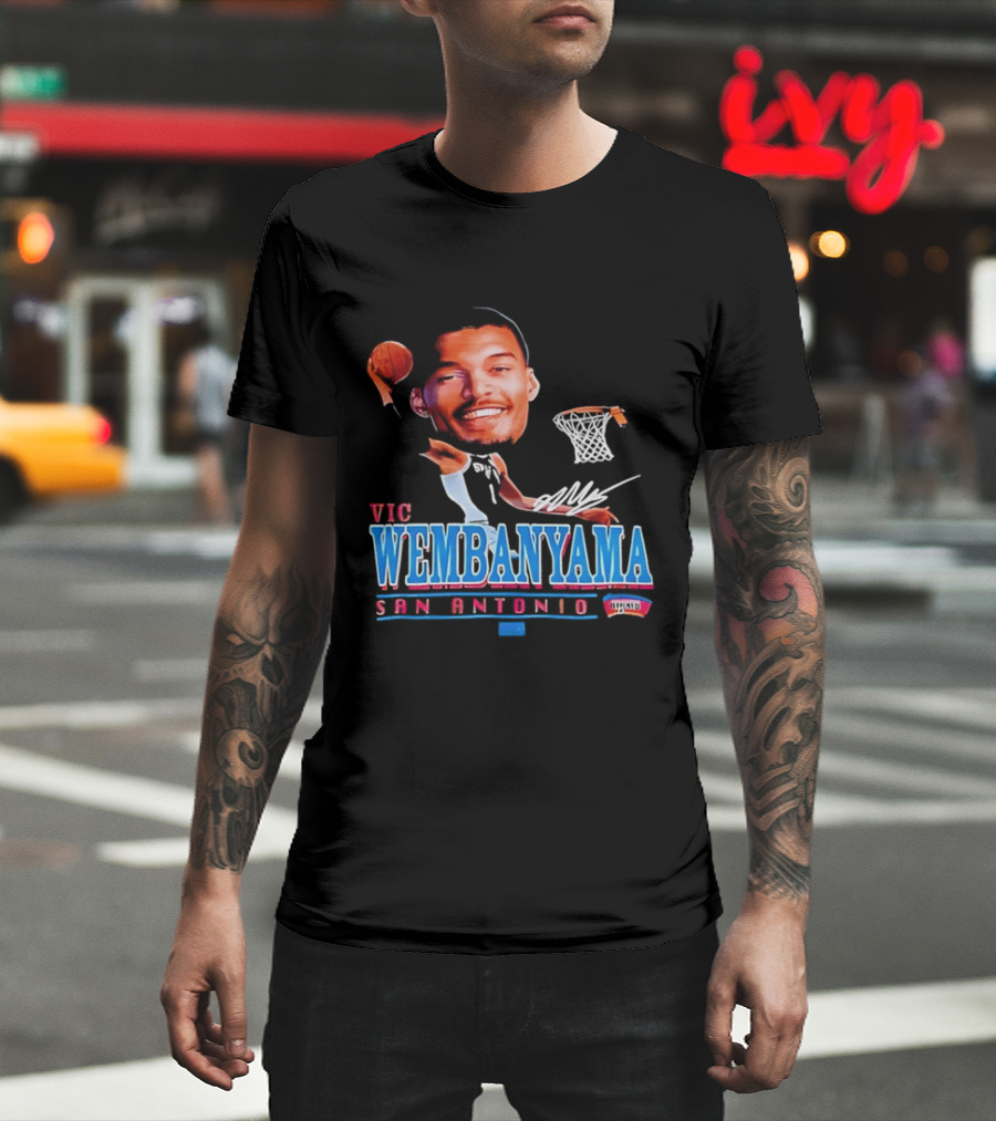 Vic Wembanyama Dunking San Antonio Spurs Autograph T-Shirt