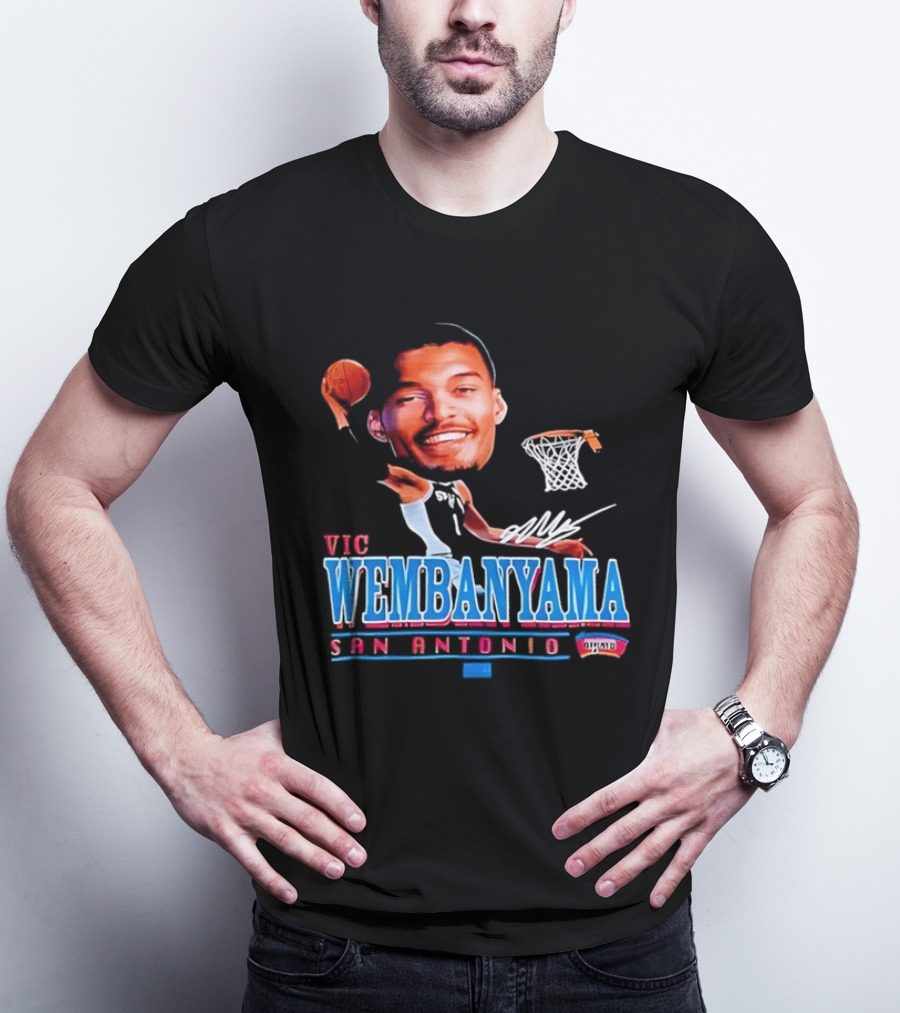 Vic Wembanyama Dunking San Antonio Spurs Autograph T-Shirt