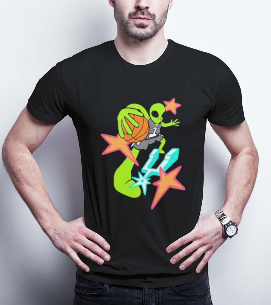 Victor Wembanyama Spurs Alien Basketball Dunk With Stars And Number 1 Jersey T-Shirt