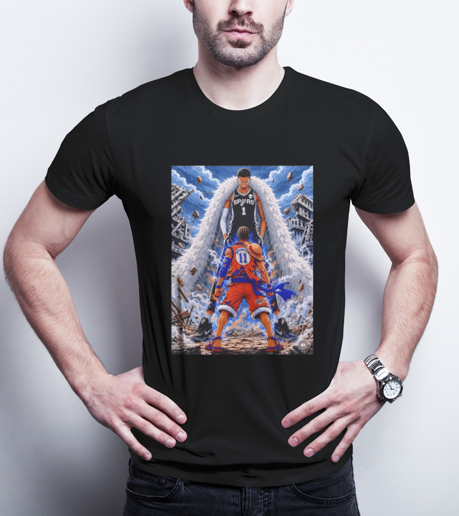 Wembanyama Spurs Vs Brunson Luffy Knicks Anime Crossover Showdown T-Shirt