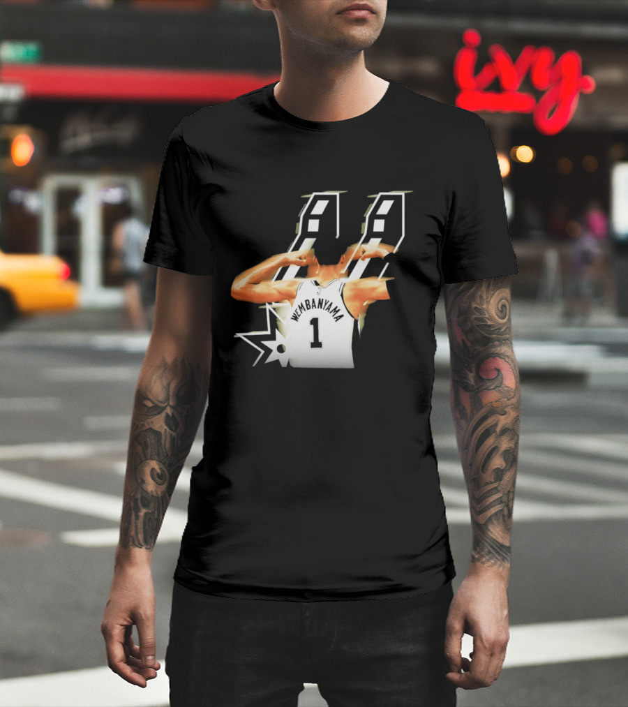 Wembanyama Flexing Back View Number 1 San Antonio Spurs NBA T-Shirt