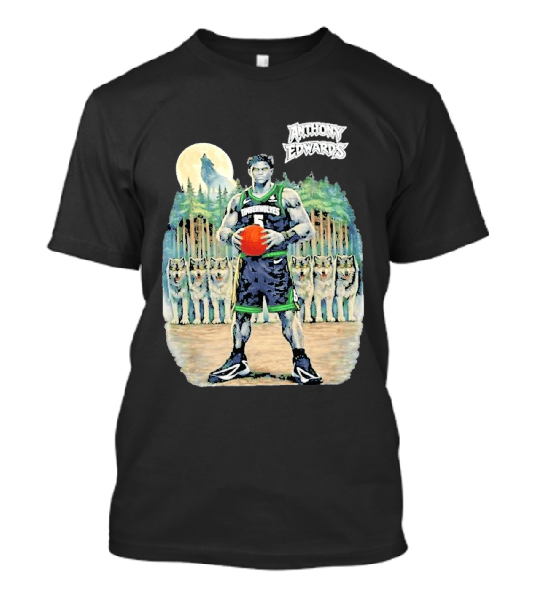 Anthony Edwards Timberwolves Basketball Player With Wolves Moon T-Shirt