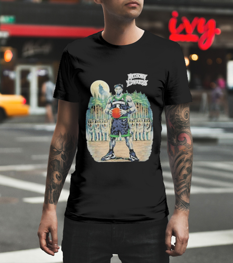 Anthony Edwards Timberwolves Basketball Player With Wolves Moon T-Shirt
