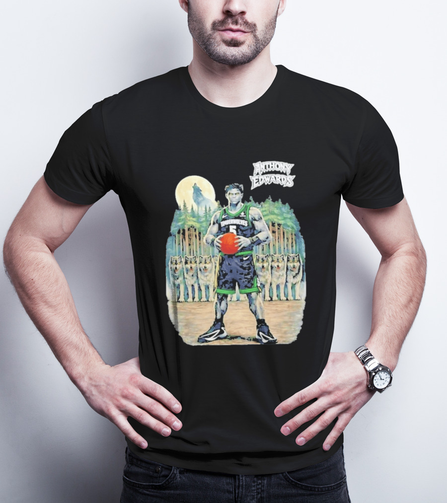 Anthony Edwards Timberwolves Basketball Player With Wolves Moon T-Shirt