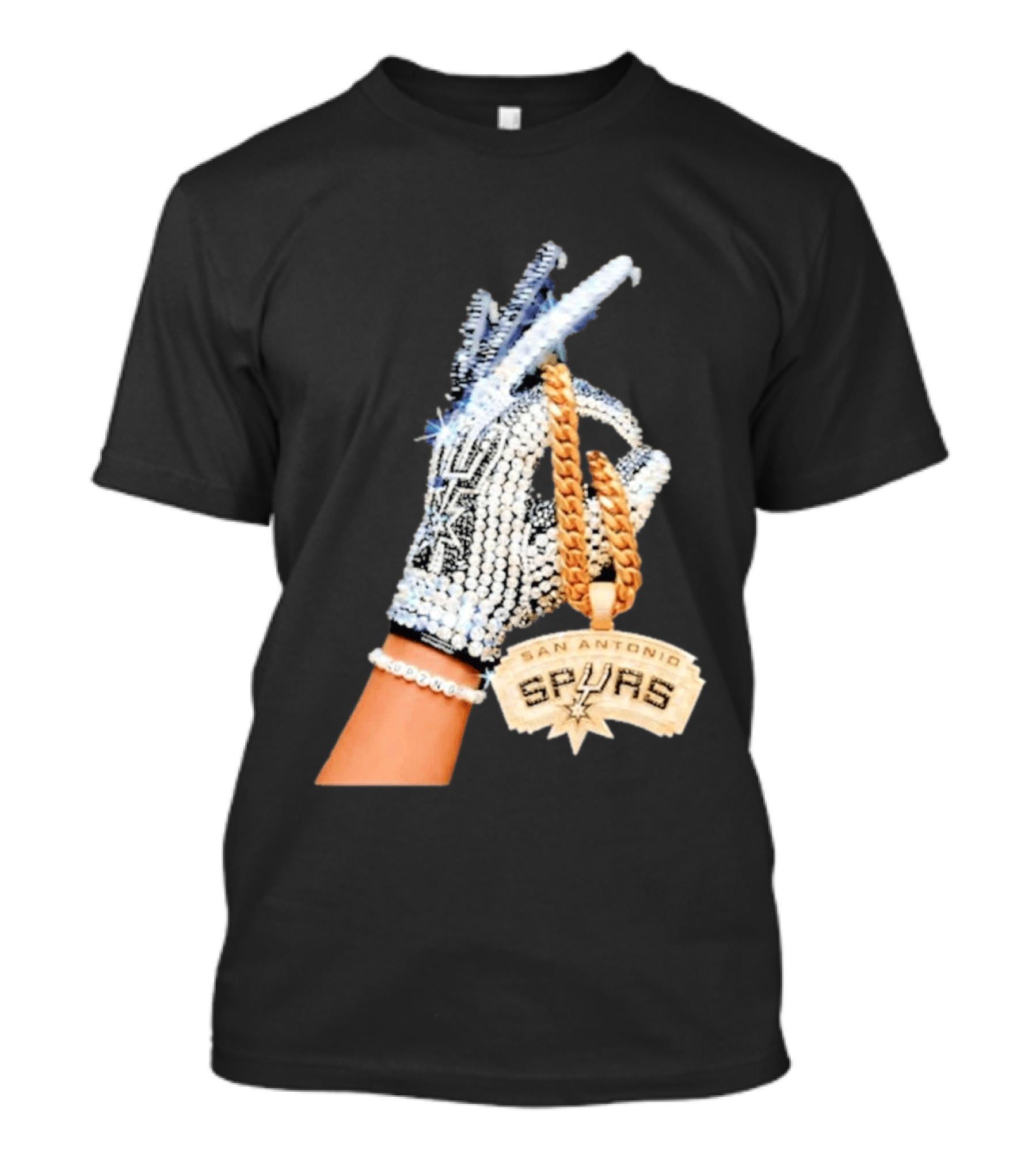 San Antonio Spurs Diamond Gold Glove And Pendant T-Shirt