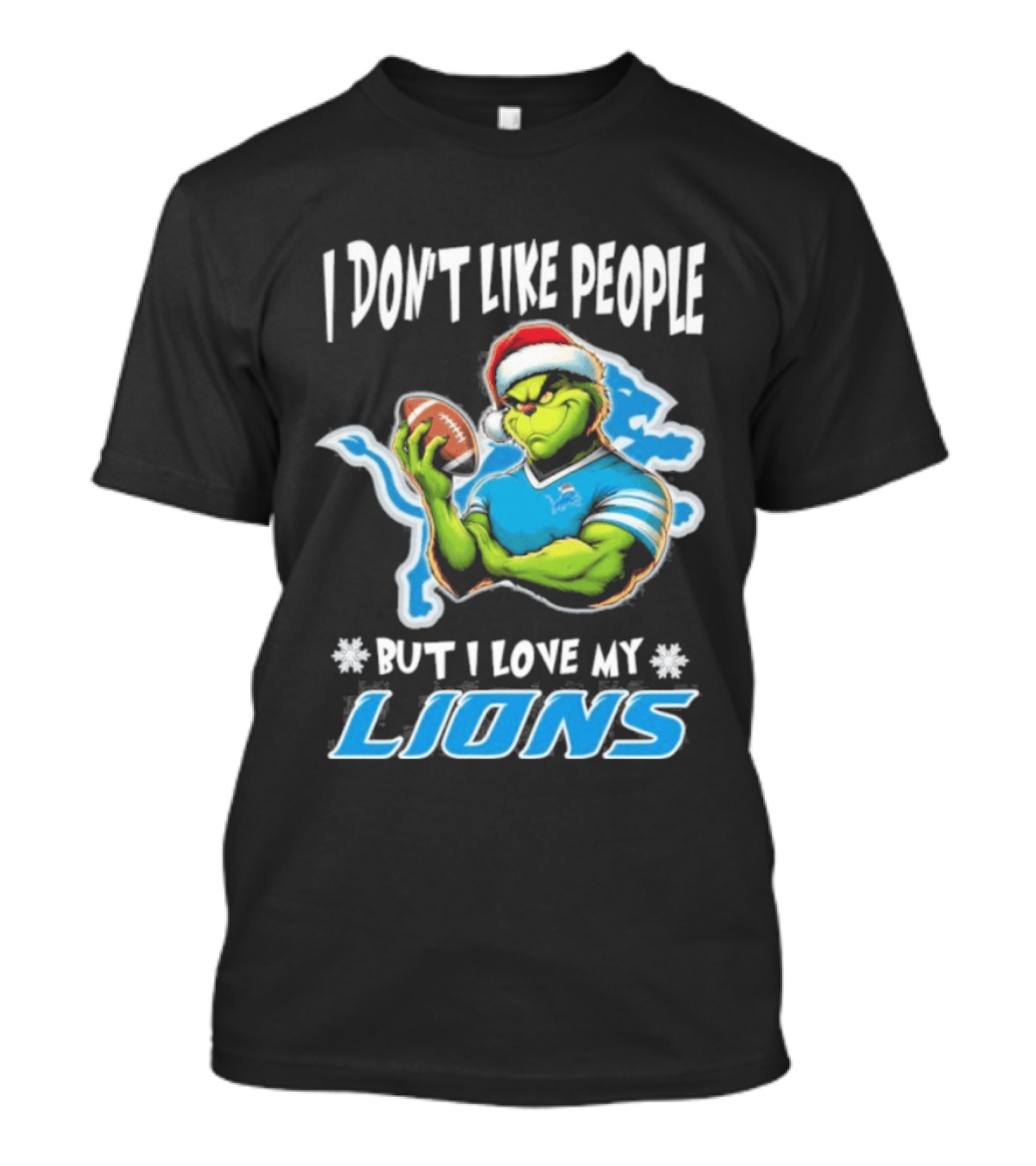 I Don't Like People But I Love My Lions Christmas Grinch Football Fan 2025 T-Shirt