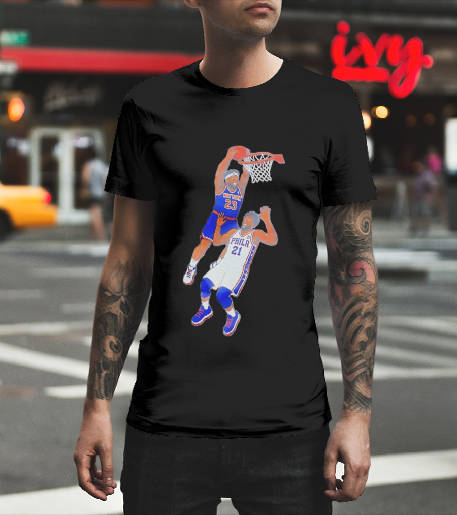 Pixel Art Basketball Dunk Mitchell Robinson New York 23 Joel Embiid PHILA 21 T-Shirt