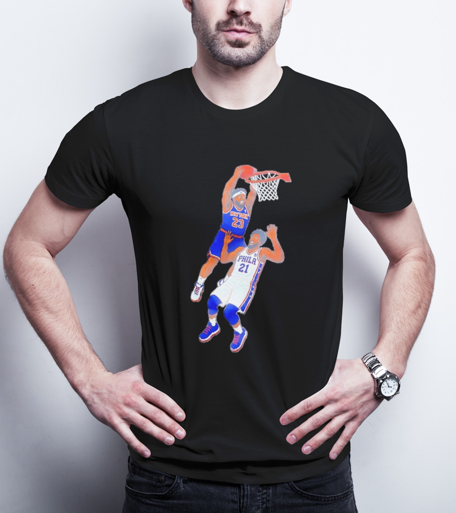 Pixel Art Basketball Dunk Mitchell Robinson New York 23 Joel Embiid PHILA 21 T-Shirt