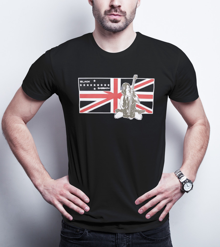 Black Sabbath Union Jack Flag With Guitarist Iconic Band T-Shirt