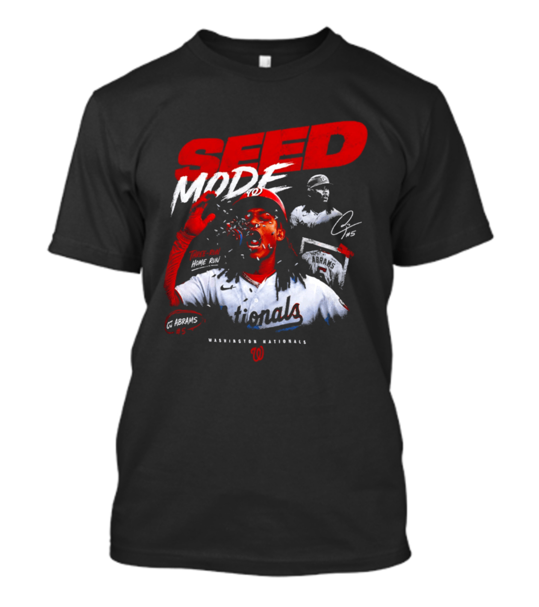 CJ Abrams Washington Nationals Seed Mode Baseball MLB Player Number 5 T-Shirt