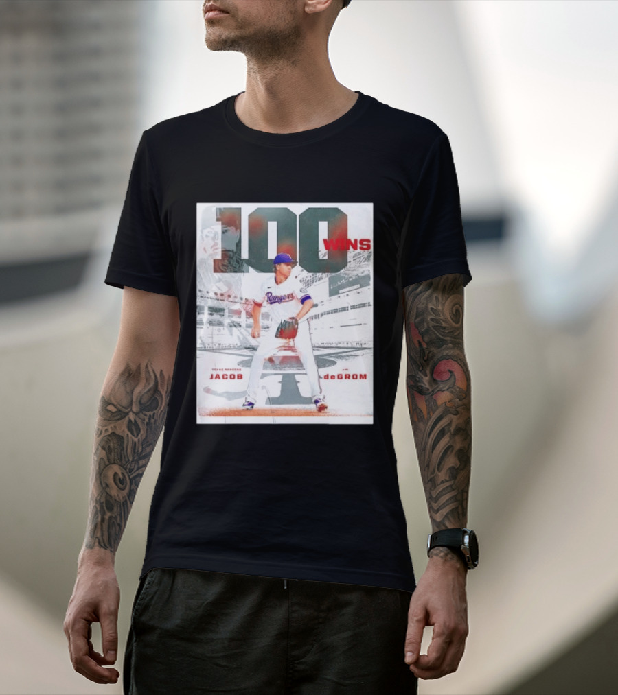 Texas Rangers Jacob DeGrom 100 Wins Achievement Baseball Celebration T-Shirt