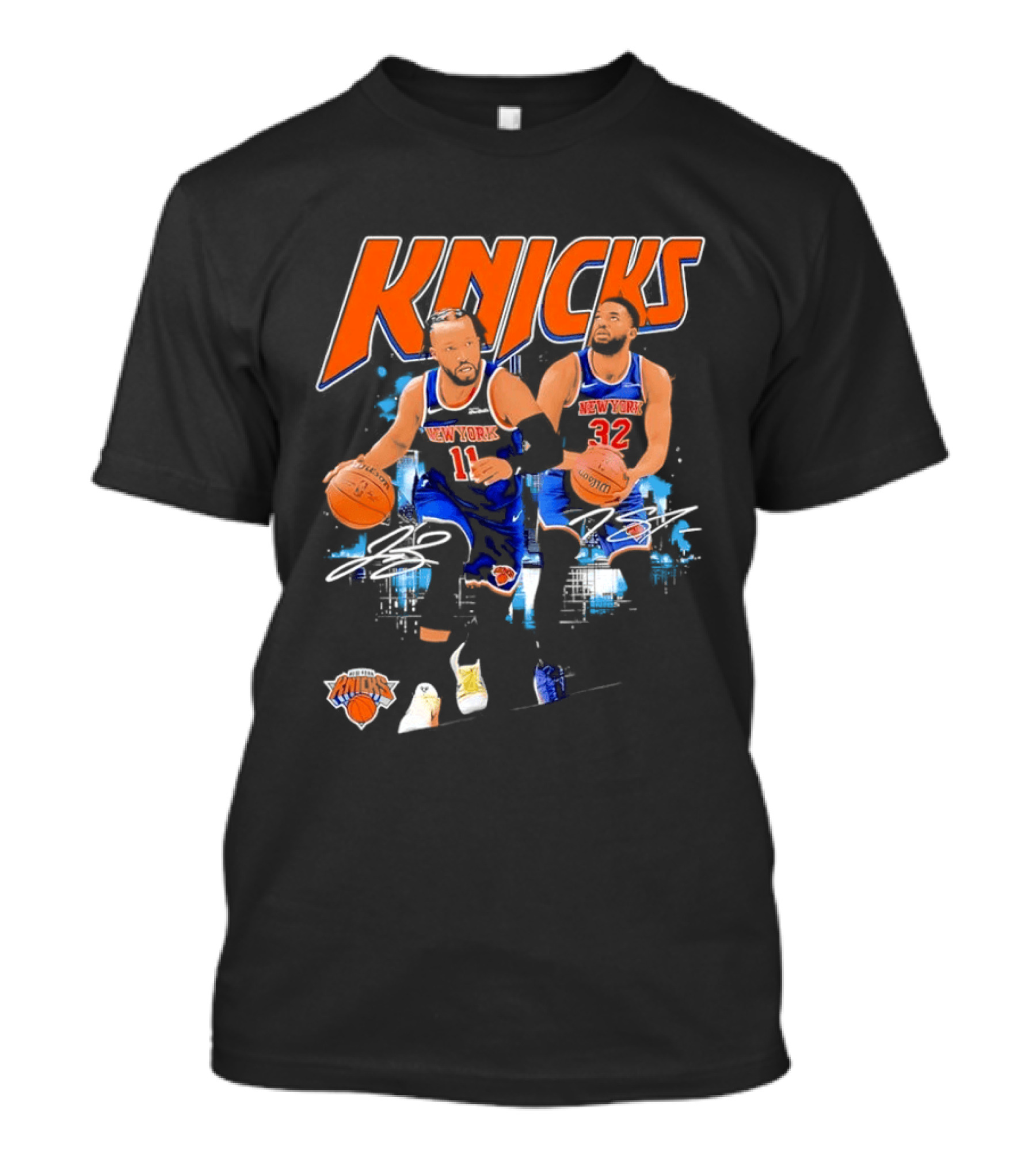 New York Knicks Jalen Brunson 11 Karl Anthony Towns 32 Dribbling Skills T-Shirt