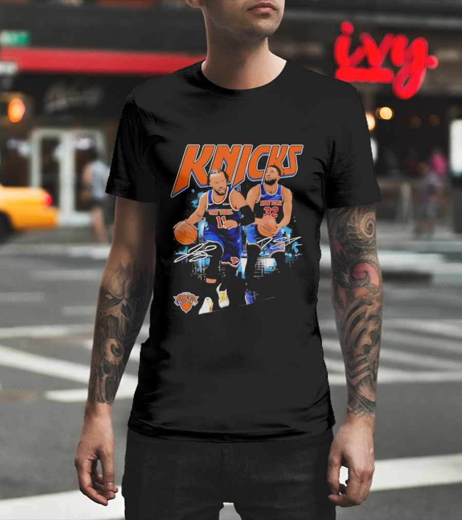 New York Knicks Jalen Brunson 11 Karl Anthony Towns 32 Dribbling Skills T-Shirt