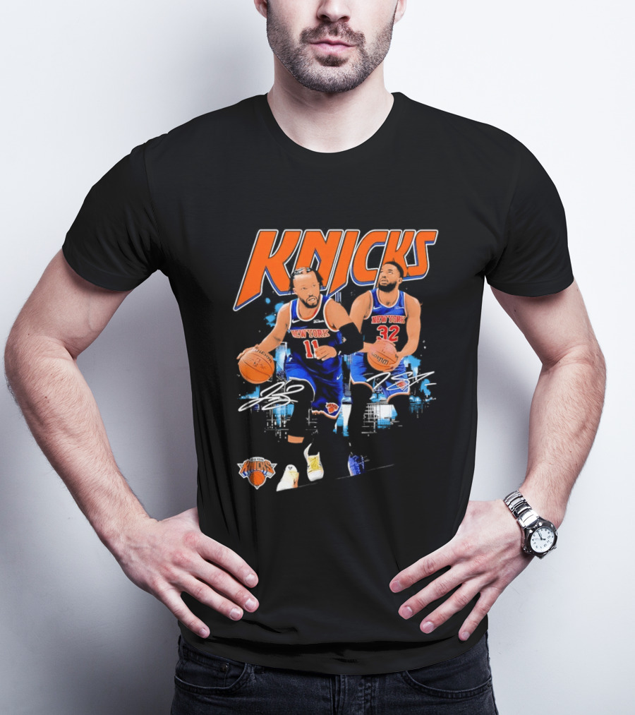 New York Knicks Jalen Brunson 11 Karl Anthony Towns 32 Dribbling Skills T-Shirt