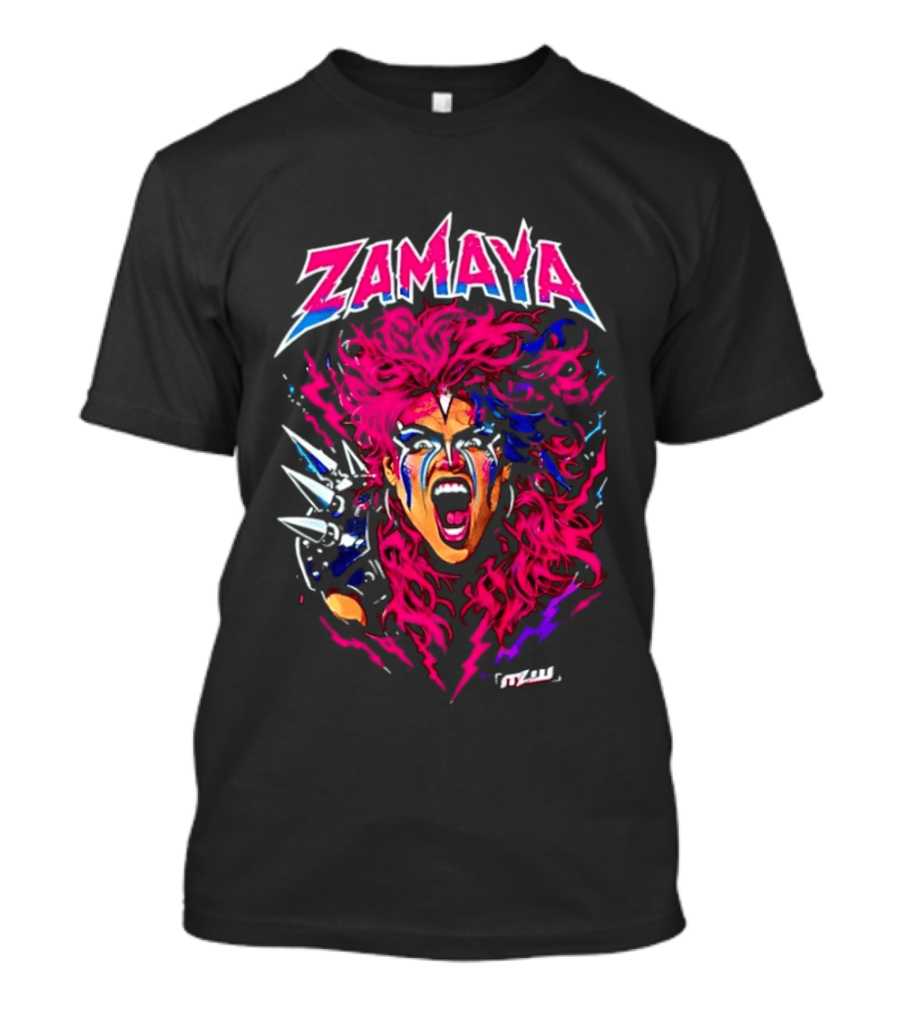 Zamaya Warrior Screaming Pink Hair Spiked Shoulder Pad T-Shirt
