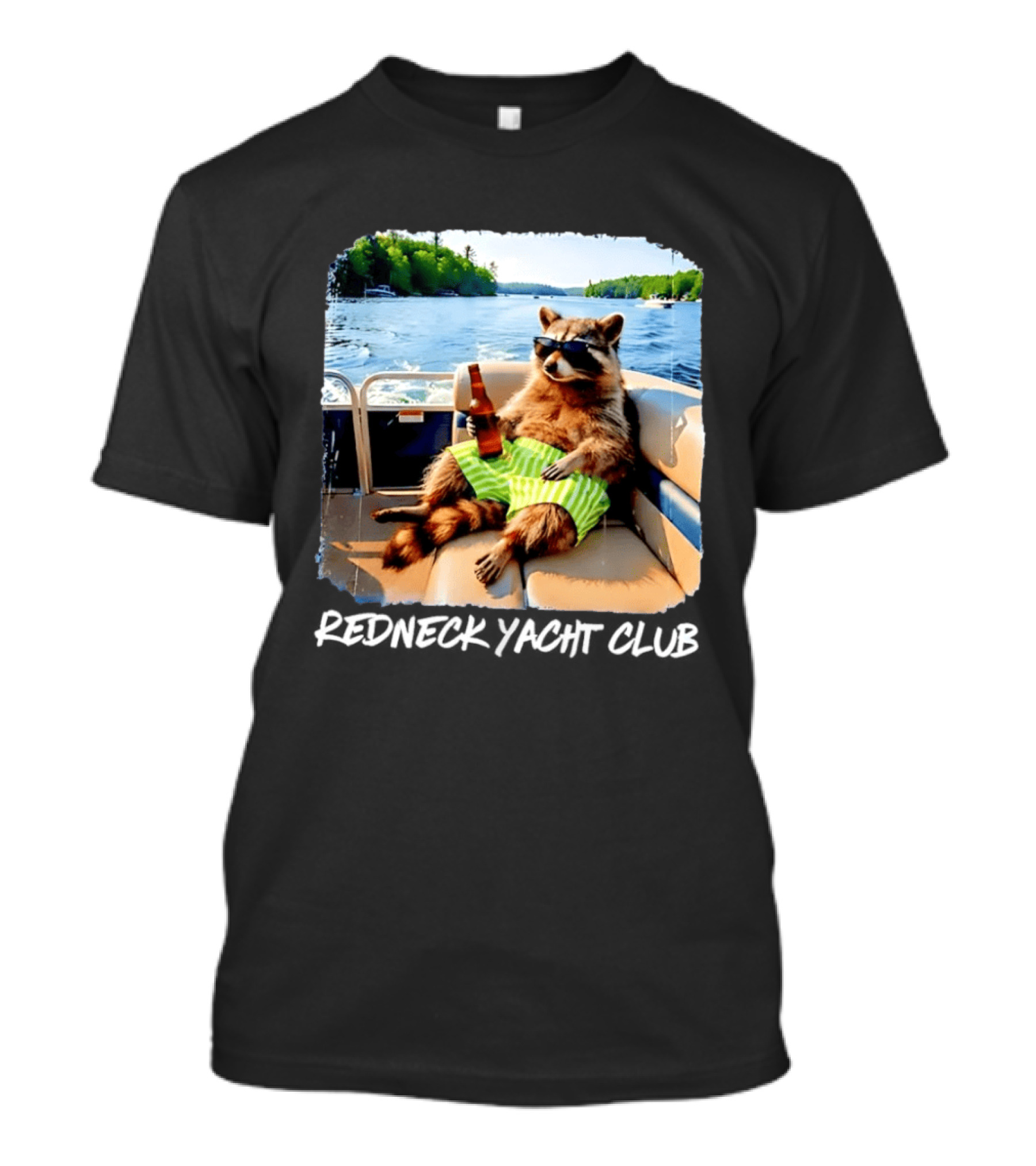 Redneck Yacht Club Raccoon Relaxing With Beer On A Boat T-Shirt