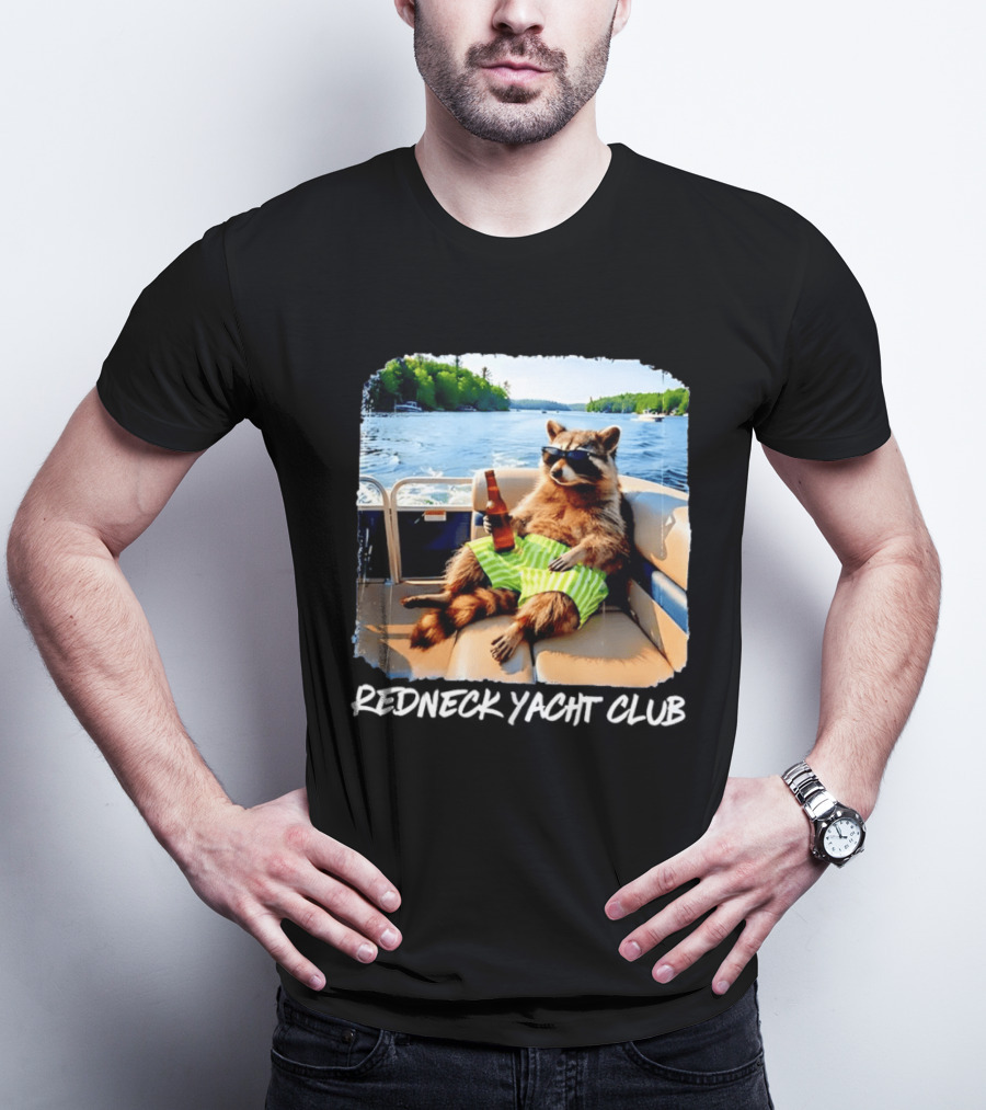 Redneck Yacht Club Raccoon Relaxing With Beer On A Boat T-Shirt